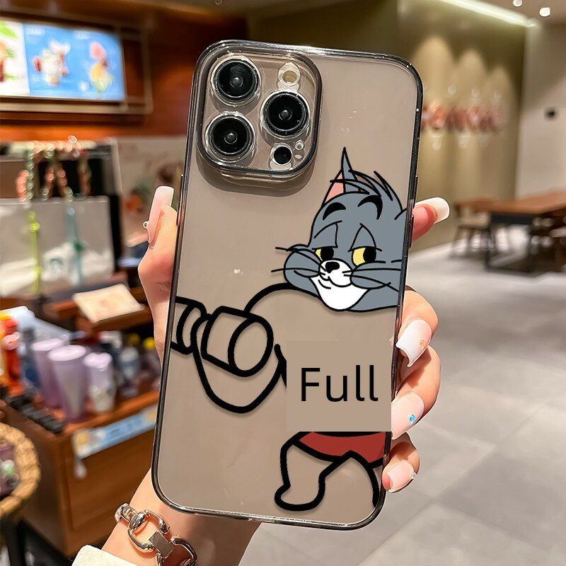 Силиконовый чехол для iPhone 16 прозрачно-черного цвета с рисунком мышечного кота Тома, прочная защита для серии iPhone