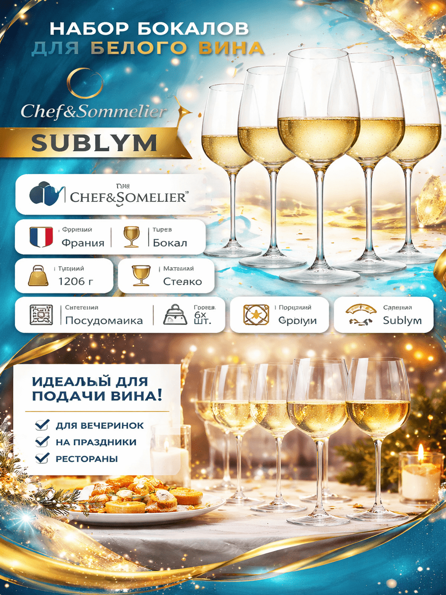 Набор бокалов для белого вина Chef&Sommelier Sublym, 450мл х 6шт