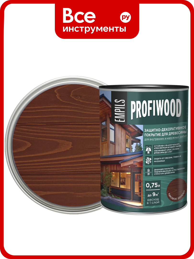 Защитно-декоративное покрытие для древесины PROFIWOOD (тик; 0.75 л; 0.7 кг) 72624