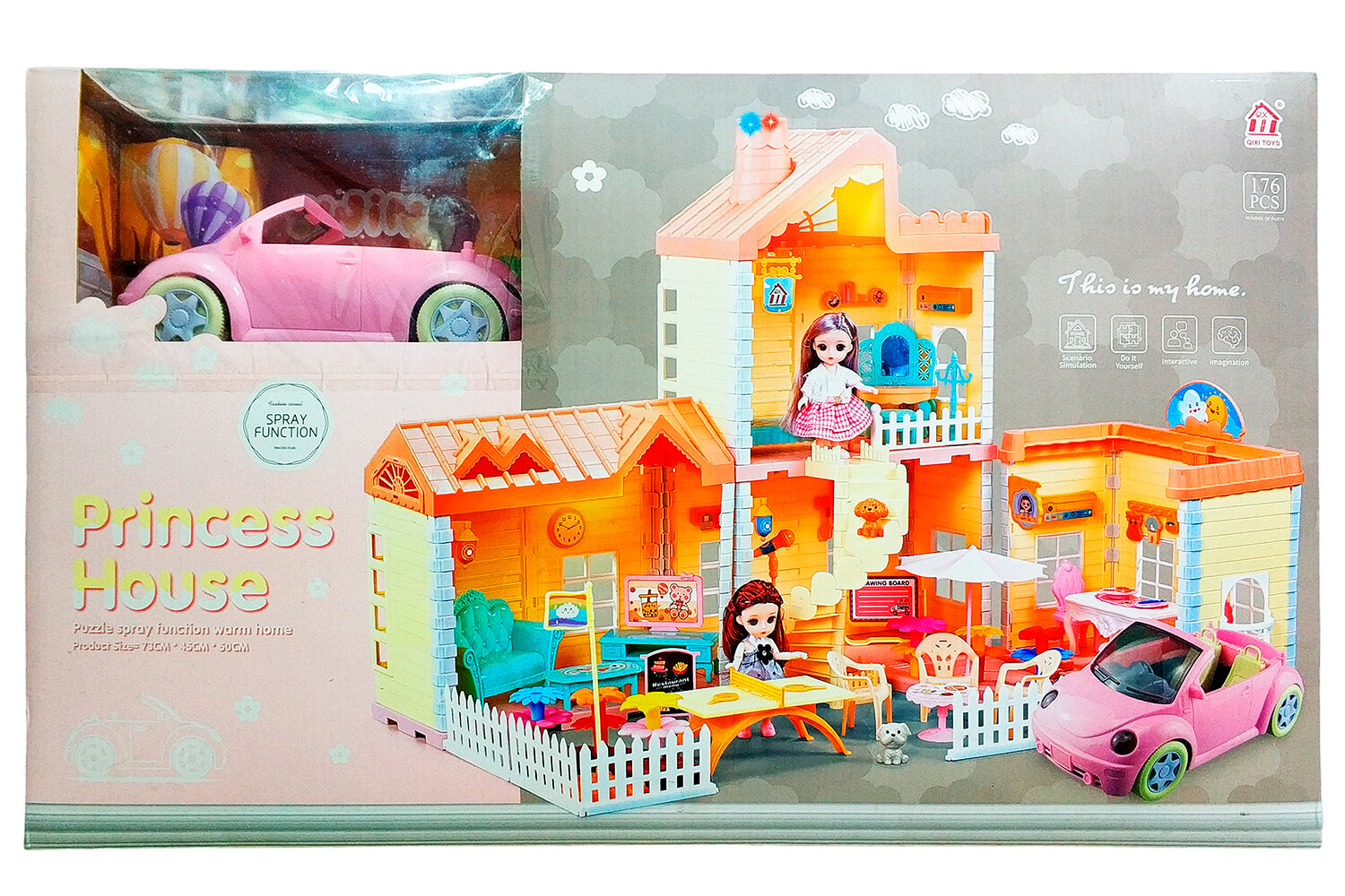 Набор Дом для Кукол PRINCESS HOUSE, 2 Куклы + Дом + Машина, 176 деталей