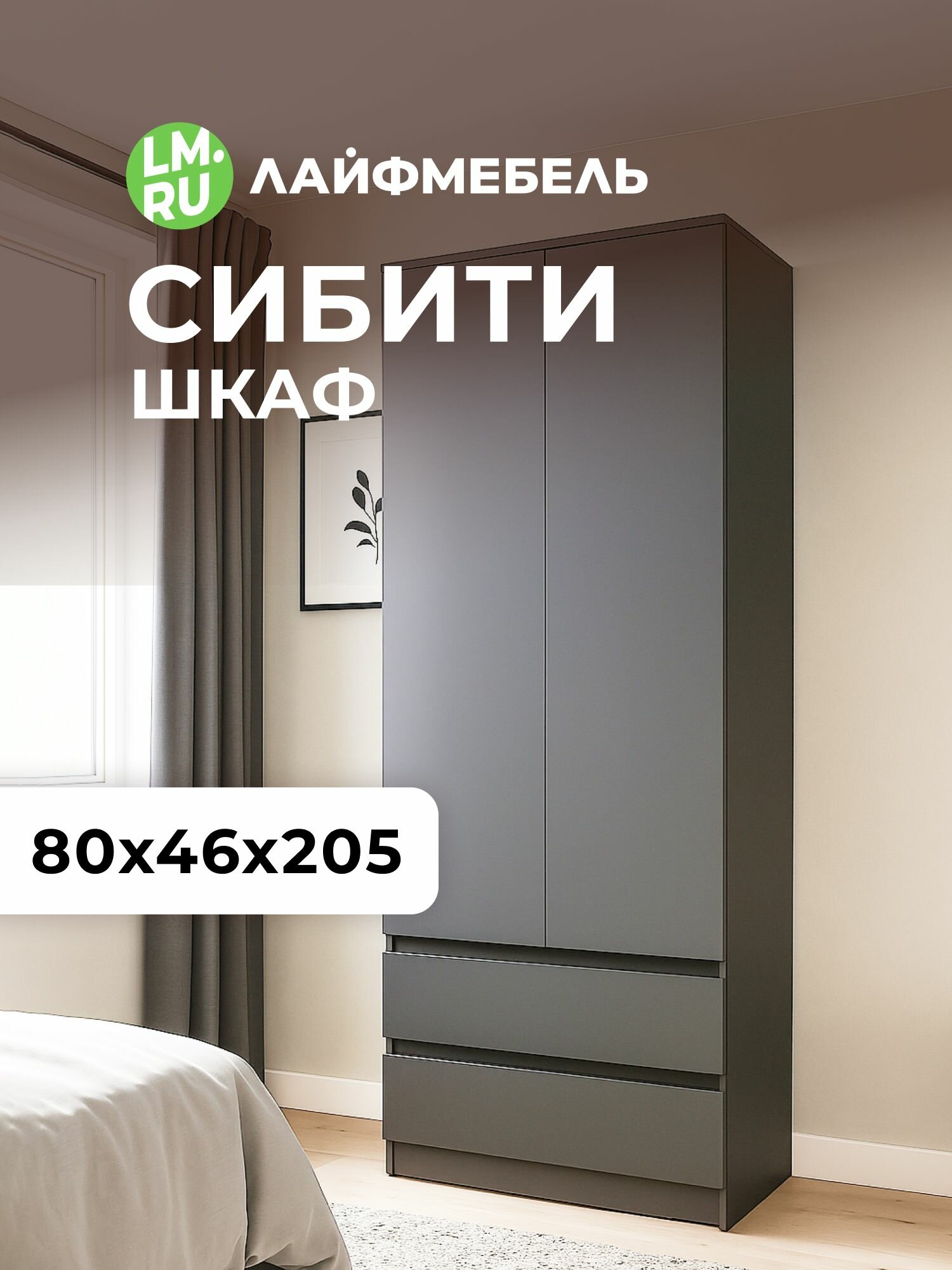 Шкаф распашной для одежды графит Лайфмебель Сибити