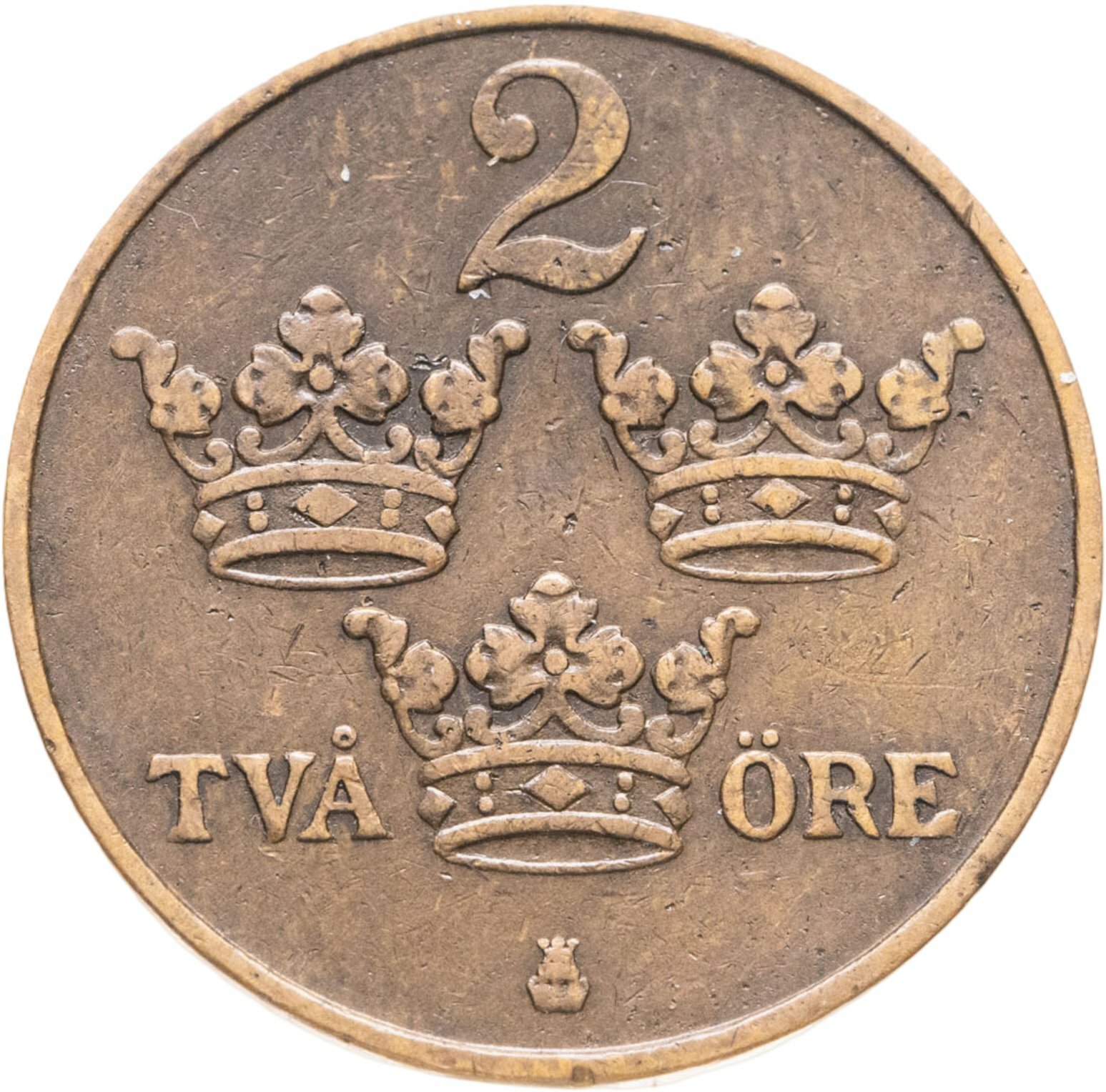 Швеция 2 эре ore 1914, Бронза, в сохранности XF
