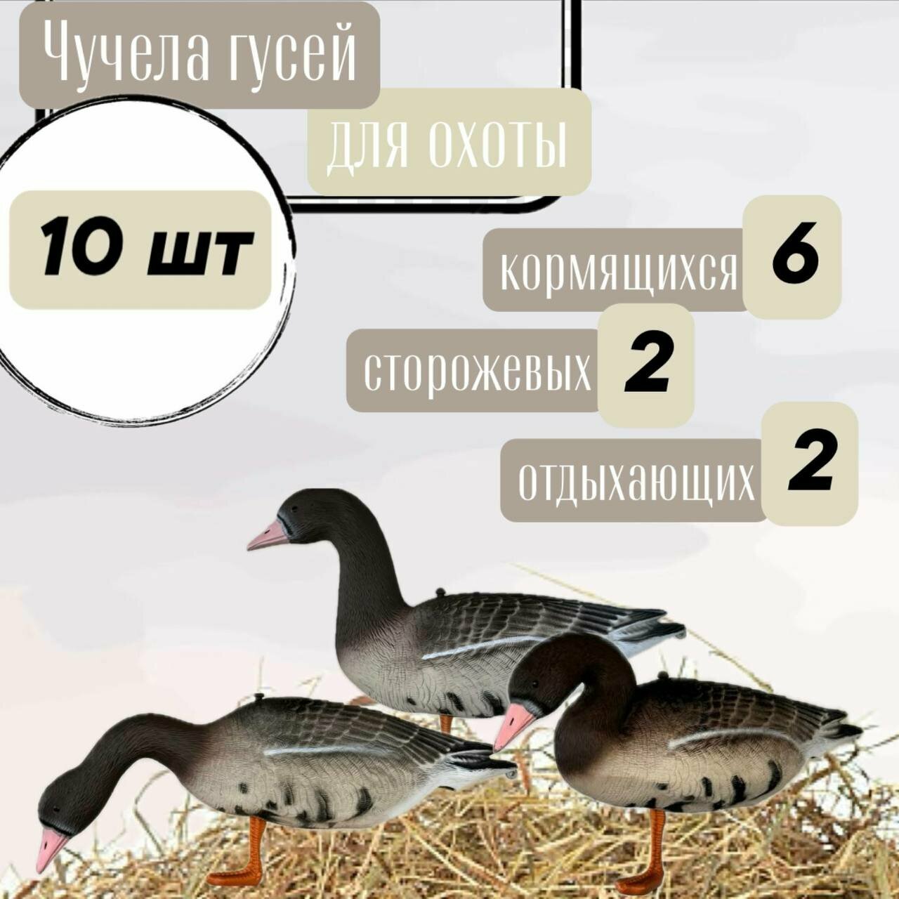 Чучела Белолобых Гусей 3D, 10 шт, чучела гусей без блика, для охоты, на ножке, сминаемые, прочные