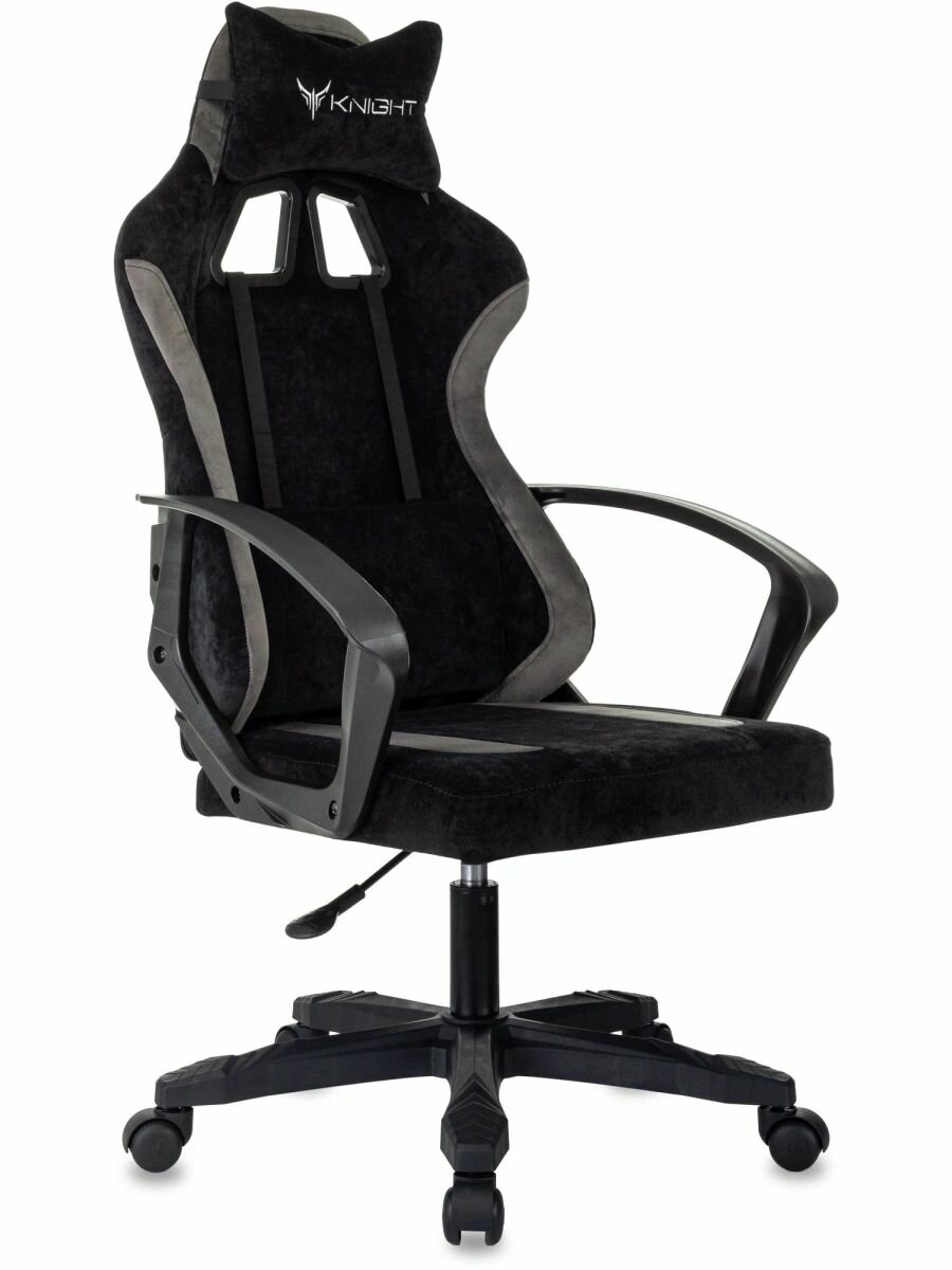 Кресло игровое KNIGHT Optimum, ткань, до 120кг, фиксированные подлокотники, черный/серый