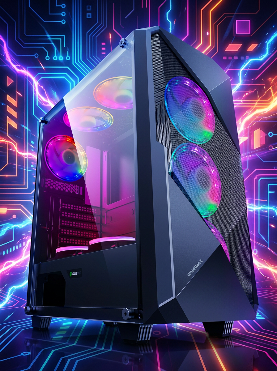 Корпус для ПК GAMEMAX REVOLT Midi-Tower, E-ATX, стекло, 4*120мм ARGB, контроллер, кронштейн VGA, без БП