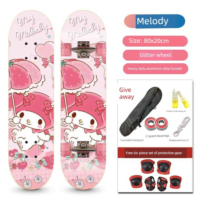 Скейтборд My Melody для детей с блестящими большими колесами 80x20 см и алюминиевой рамой