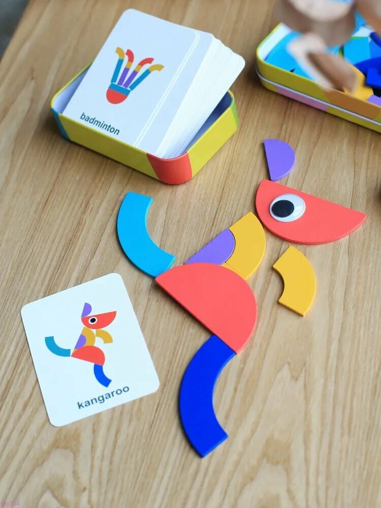 Большой набор Танграм головоломка Montetoys логическая игра пазл-конструктор с карточками 38 деталей Монтессори