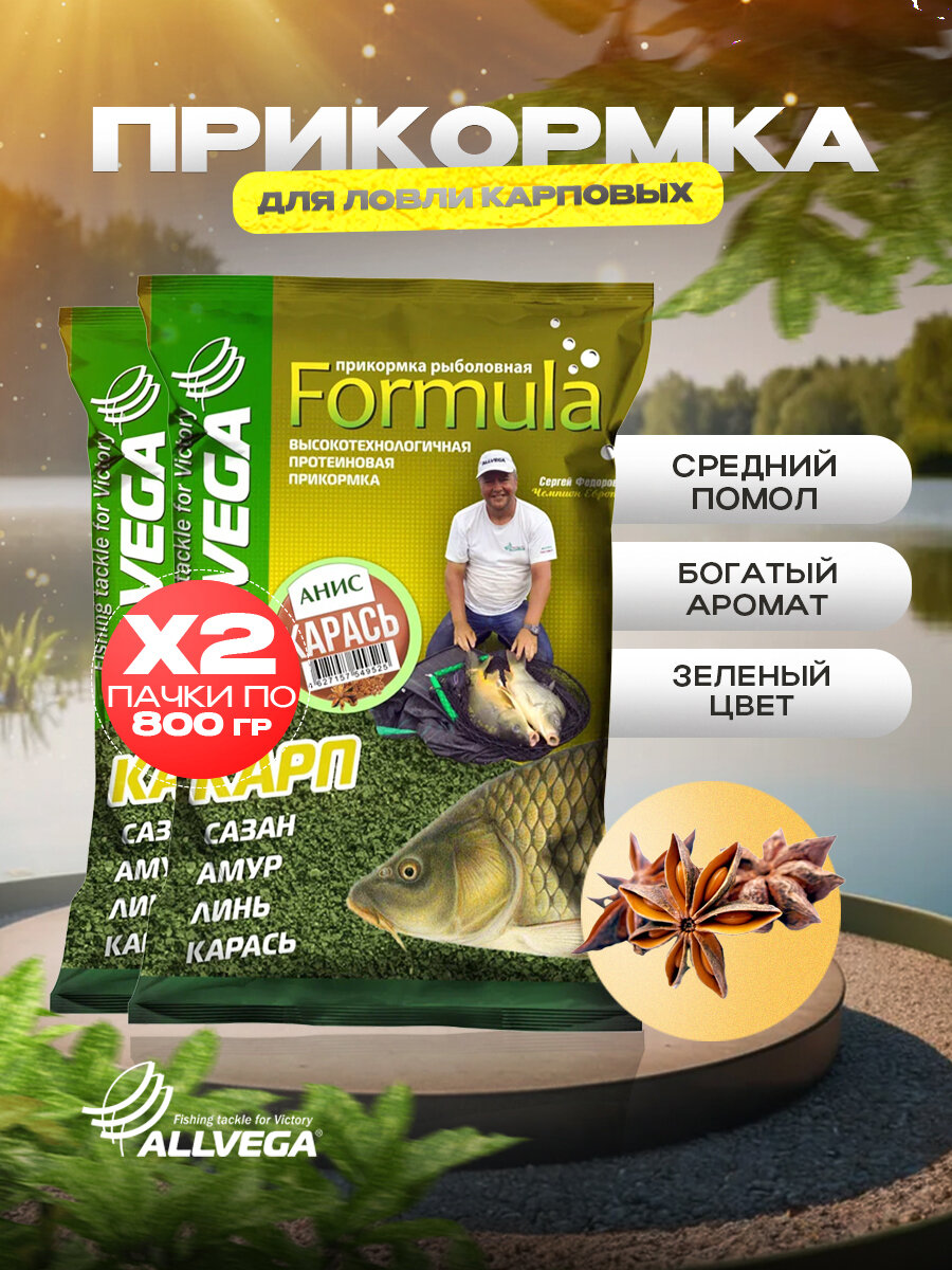 Прикормка для рыбалки Allvega Formula карась анис 2 пачки по 0.8кг