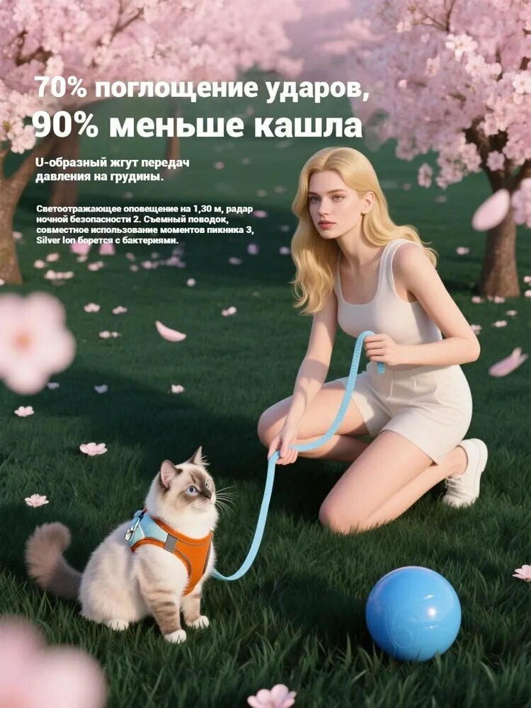 Шлейка для кошек с поводком 1.5м дышащая замшевая шлейка для кошек с отражателями, мягкая и безопасная