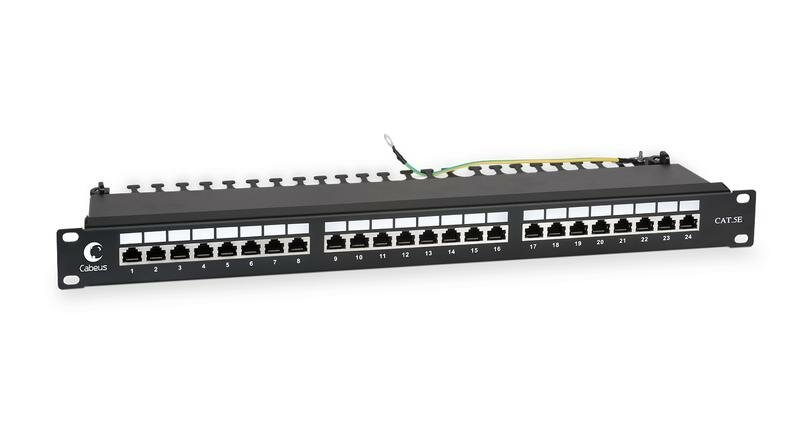 Патч-панель 19дюйм 1U 24 порта RJ45 кат.5E Dual IDC PL-24-Cat.5e-SH-Dual IDC полностью экранир. Cabeus 7002c