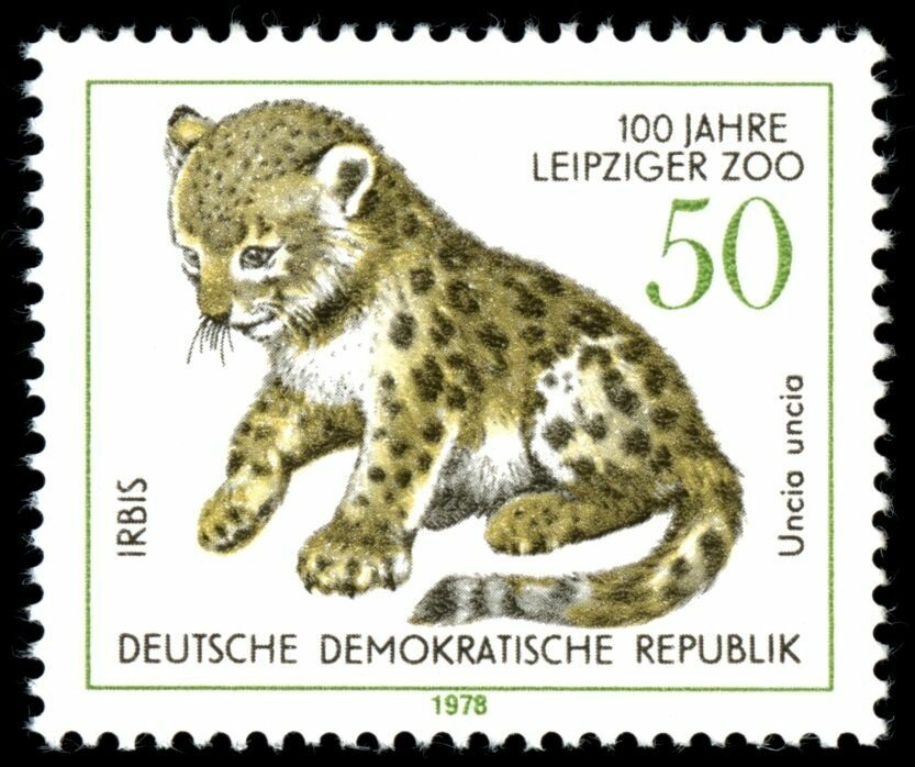 (1978-041) Марка Германия (ГДР) "Снежный барс" Зоопарк Лейпцига, 100 лет III