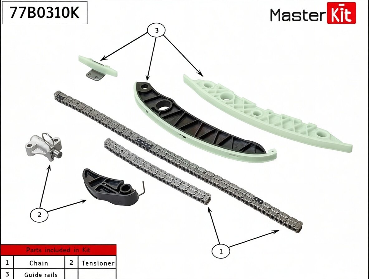 Комплект цепи ГРМ CHANGAN JL478 CS35/CS35Plus Masterkit MasterKit арт. 77B0310K