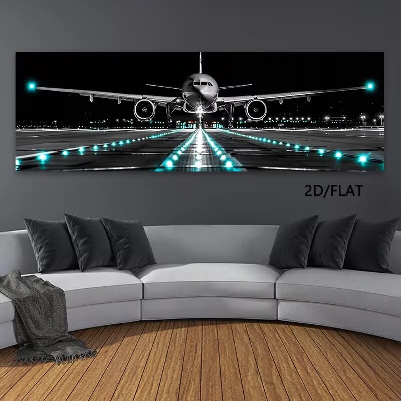 Картина на холсте "Большой самолет приземляется на аэродром" 50x150CM