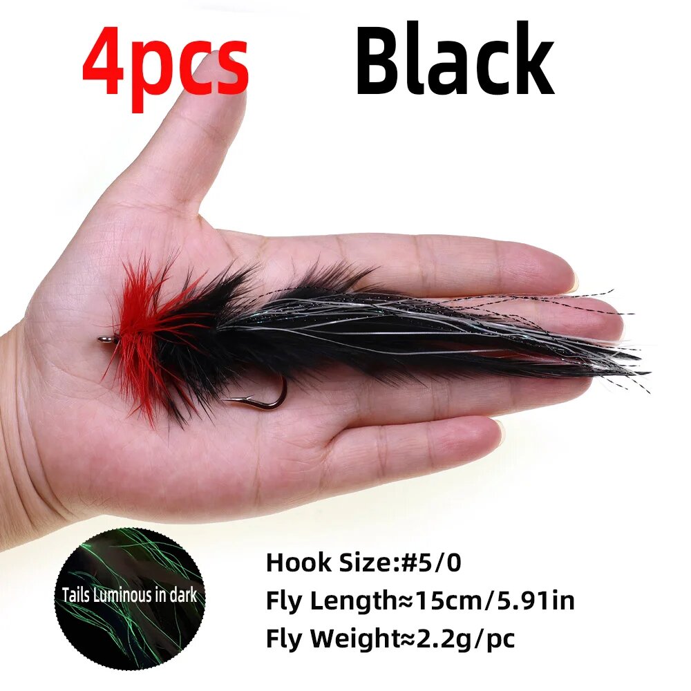 4шт Черные мушки Wifreo Seaducer Fly Streamer #5/0