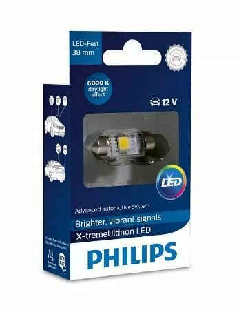 Лампа светодиодная Philips X-tremeUltinon LED 12V, 6000 К, c5w SV8.5 Festoon 38mm.