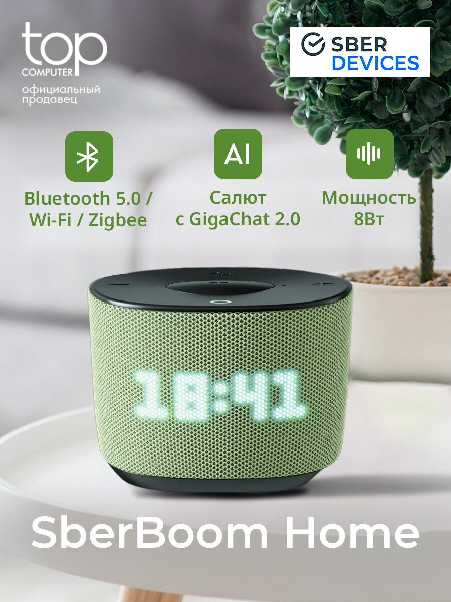 Умная колонка Sber Boom Home SBDV-00171VB Салют светло-зеленый 8W Mono BT/Wi-Fi, голосовое управление
