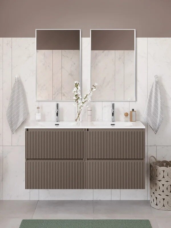 Мебель для ванной комнаты BelBagno Uno 120 подвесная, 4 ящика, матовая бежевая, раковина CZR-8073-120-2