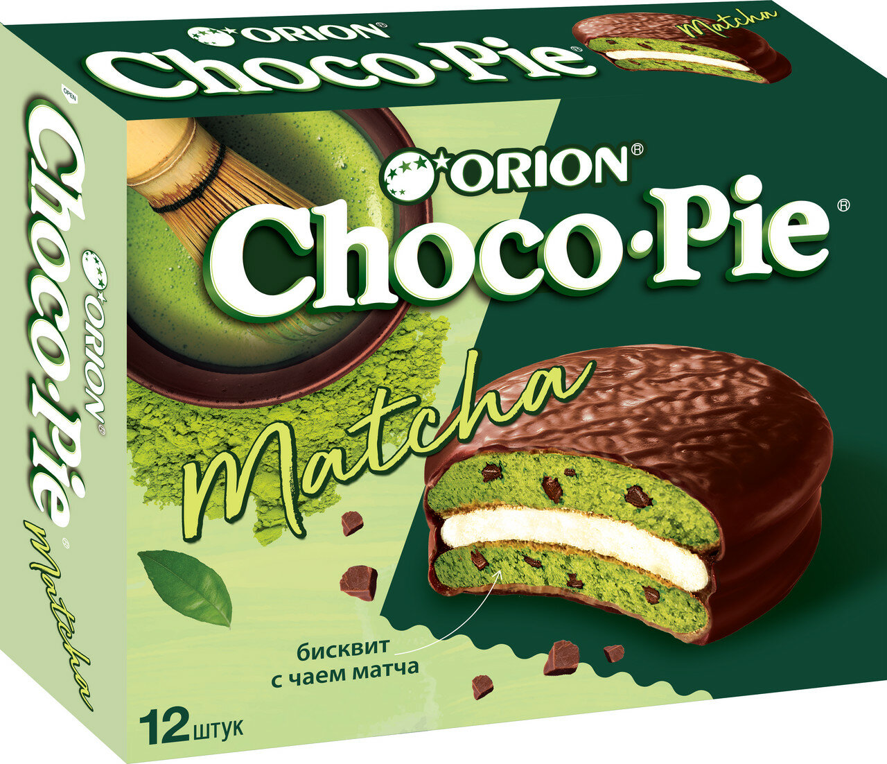Пирожное Orion Choco Pie Матча, шоколад, маршмеллоу, 360 гр.