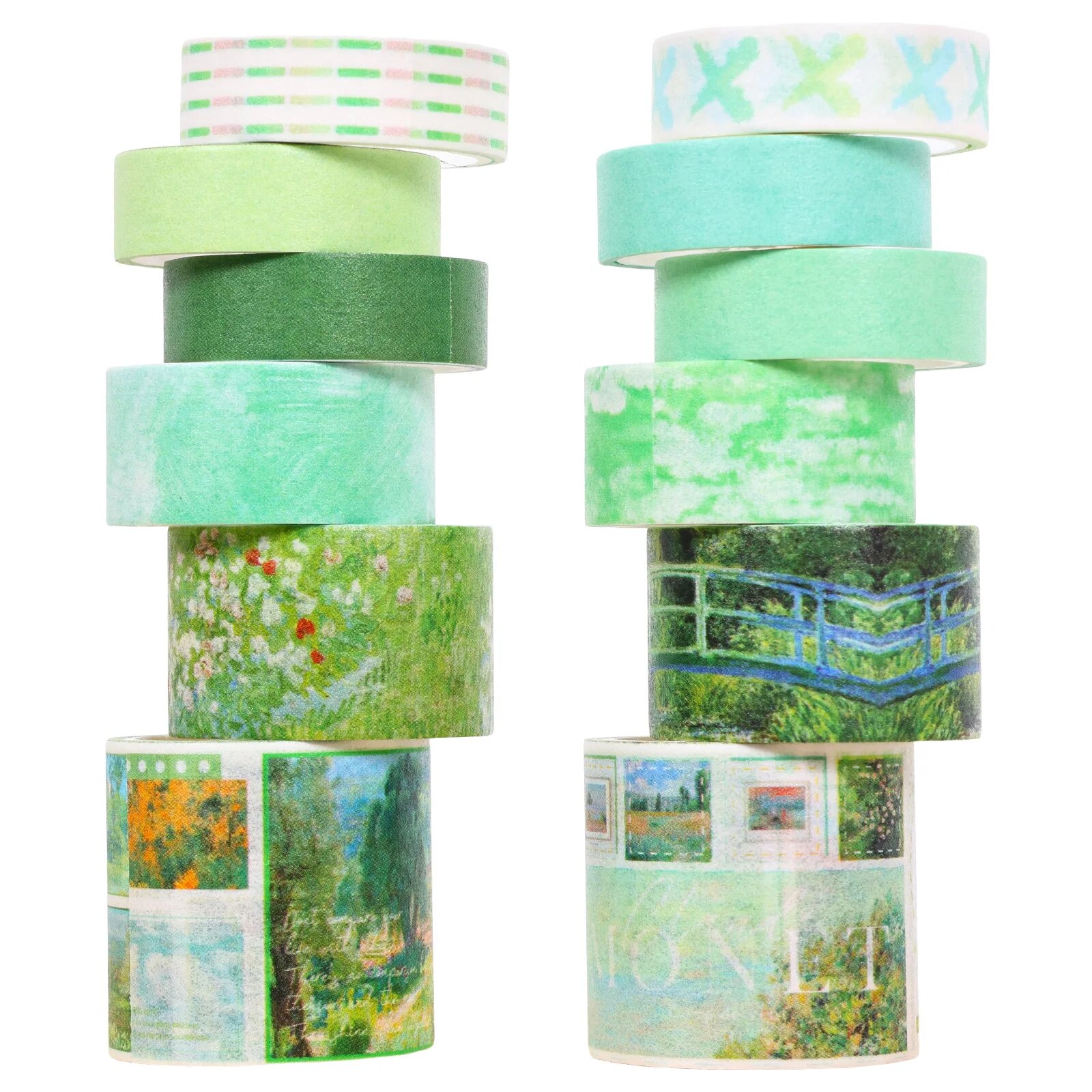 Декоративный скотч Washi Tape, зеленый, 12 шт.
