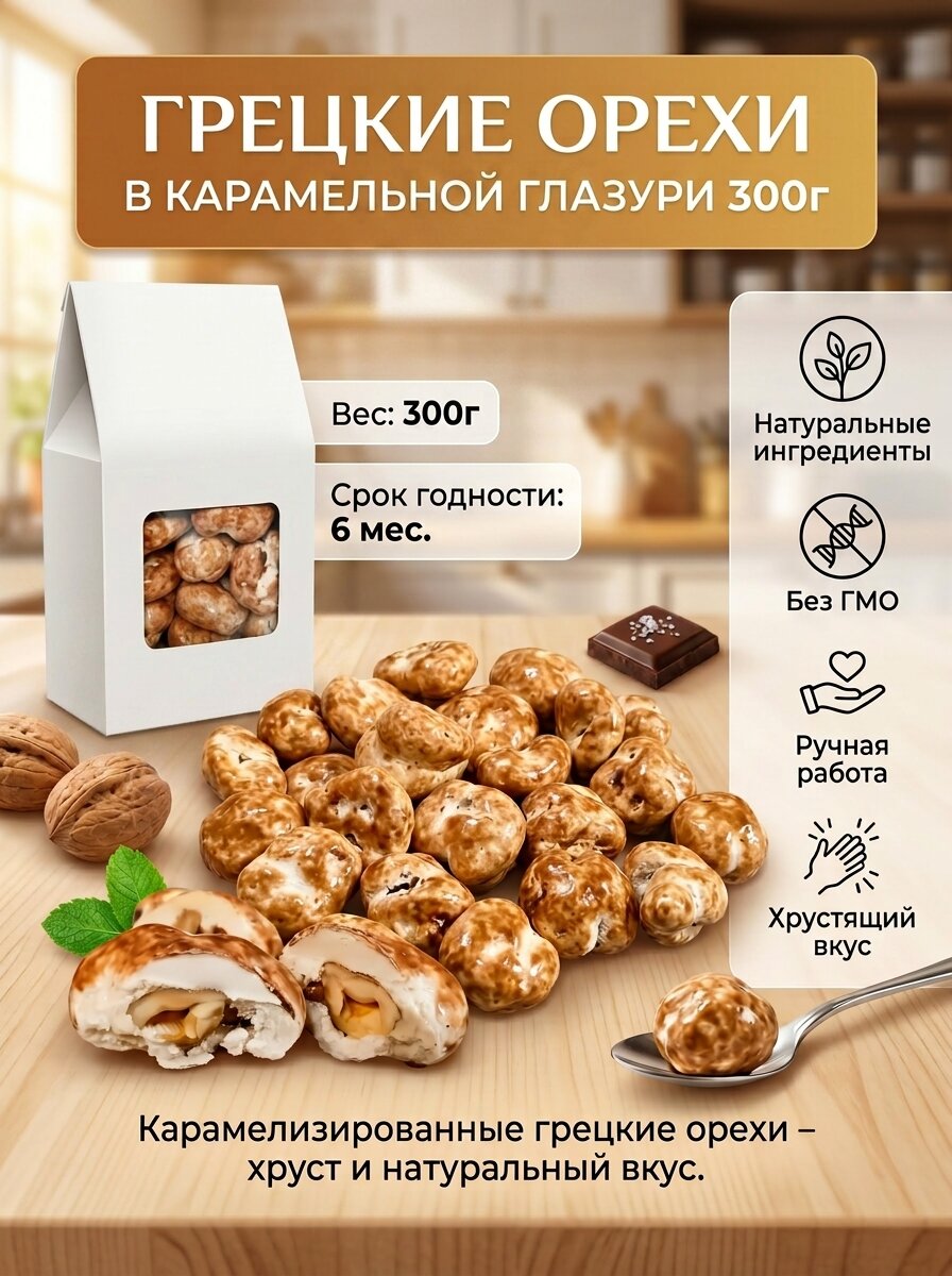 Грецкий орех в карамельной глазури 300гр