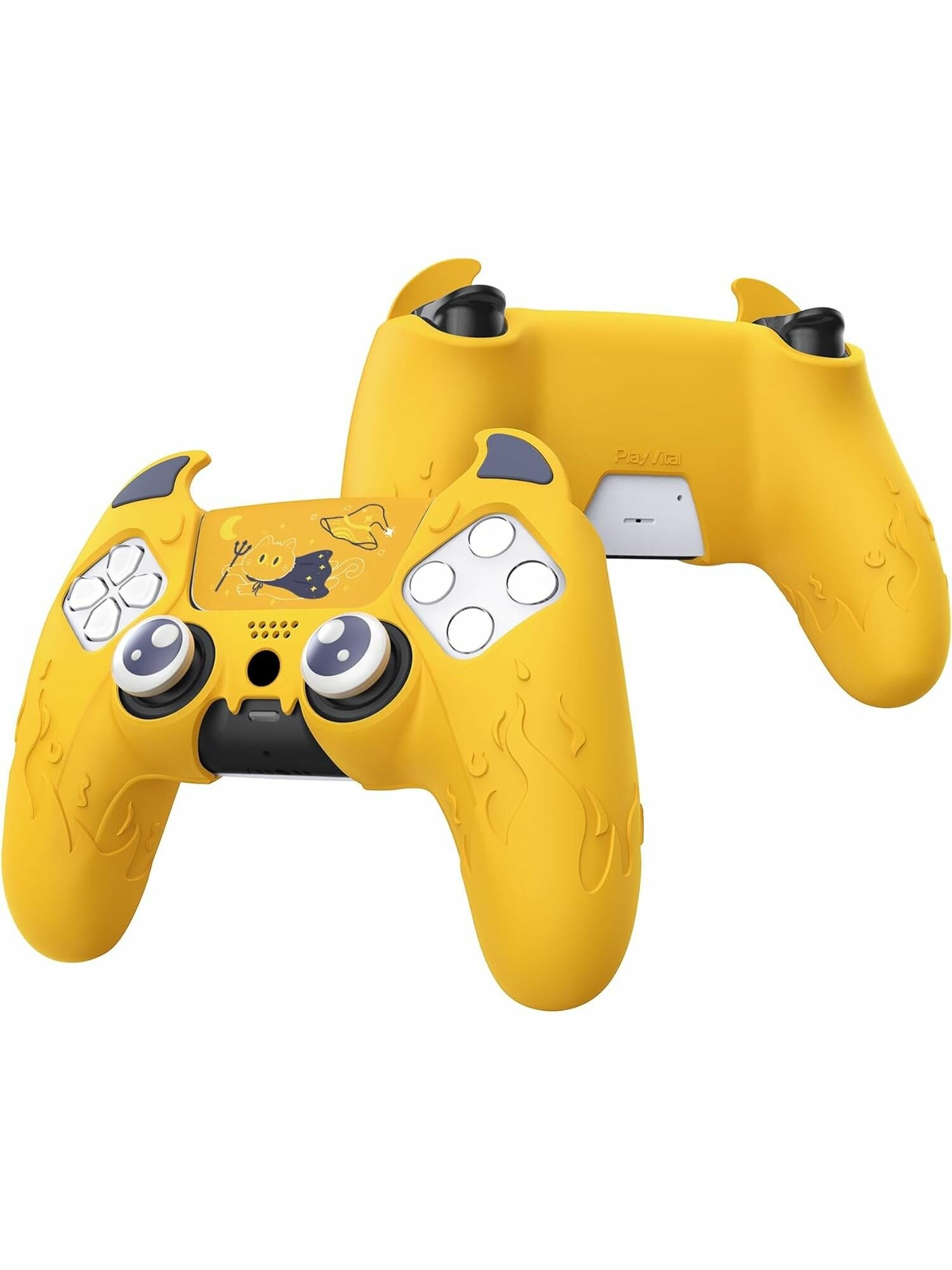 PlayVital Силиконовый чехол для PS5 Halloween Cute Demon Yellow, защита геймпада, наклейка на тачпад и накладки на стики