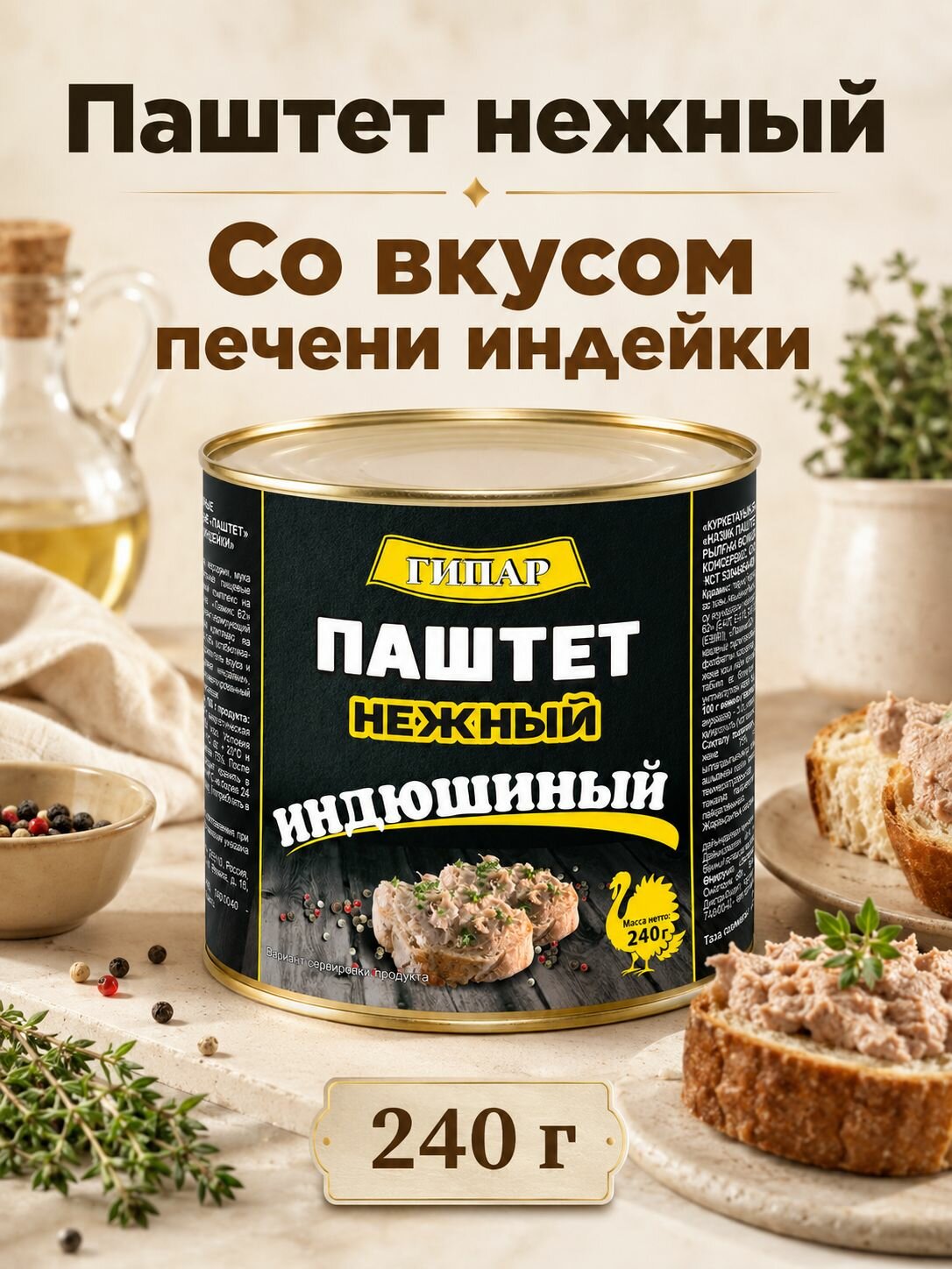 Паштет нежный со вкусом печени индейки 240 грамм 2 банки