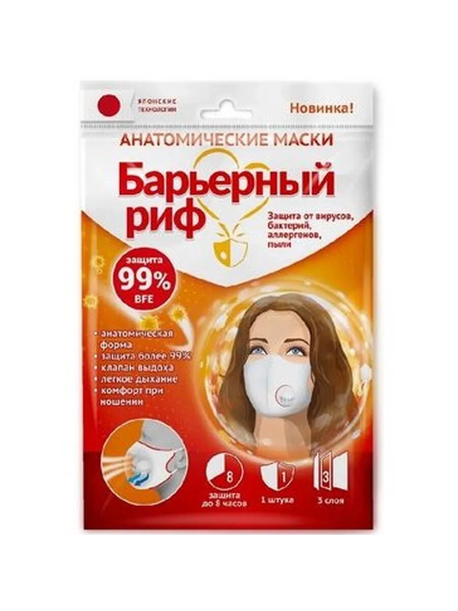Маска Барьерный Риф анатомическая медицинская трехслойная sb