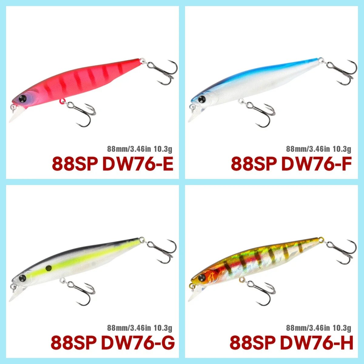 TSURINOYA 4 шт. Воблеры 88SP Suspending Minnow Jerkbait DW76 88 мм для ловли щуки и DW76-4PCS-SET-14