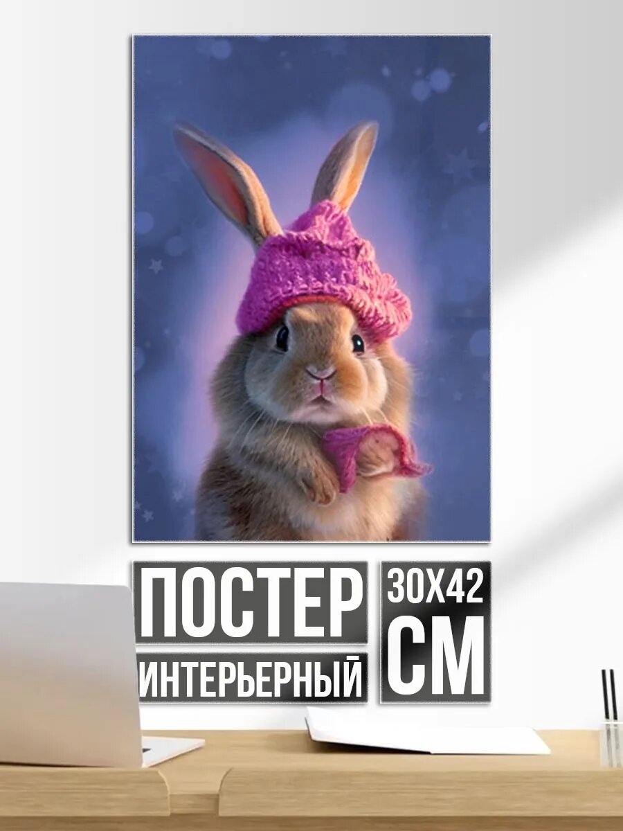 Постер на стену Ушастик в вязаной шапочке