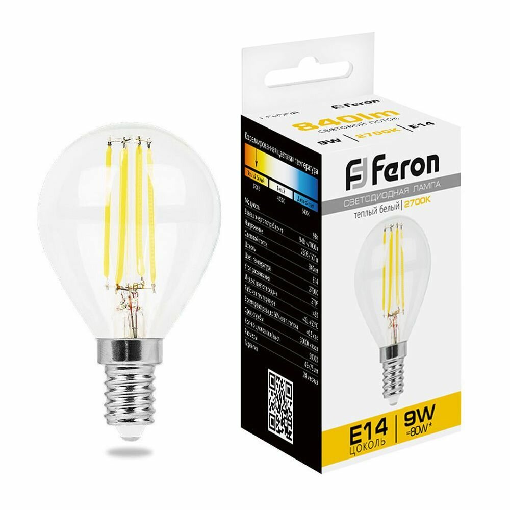 Лампа светодиодная LB-509 Шарик E14 9W 230V 2700K FERON 38001