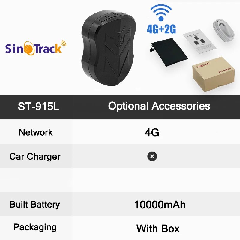 SinoTrack 4G Водонепроницаемый GPS-трекер ST-915 10000 мАч Магнитный трекер с длительным режимом ожидания Локатор автомобиля Приложение для отслеживания в реальном времени