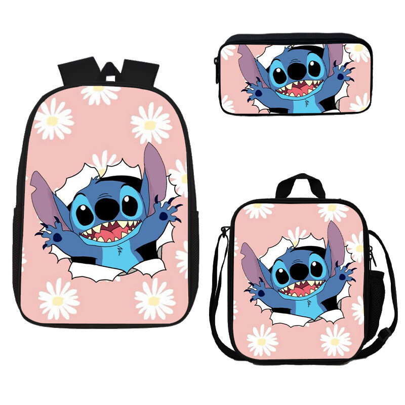 Самый продаваемый школьный рюкзак Stitch на Amazon, 17-дюймовый рюкзак с рисунком аниме, сумка для обеда, сумка-карандаш, рюкзак, набор из трех предметов