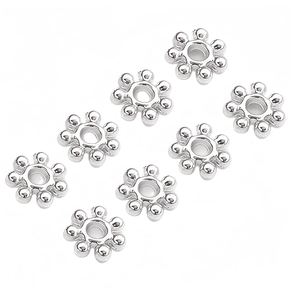 Свободные бусины V-REX нержавеющая сталь snowflake flower 4mm, Silver