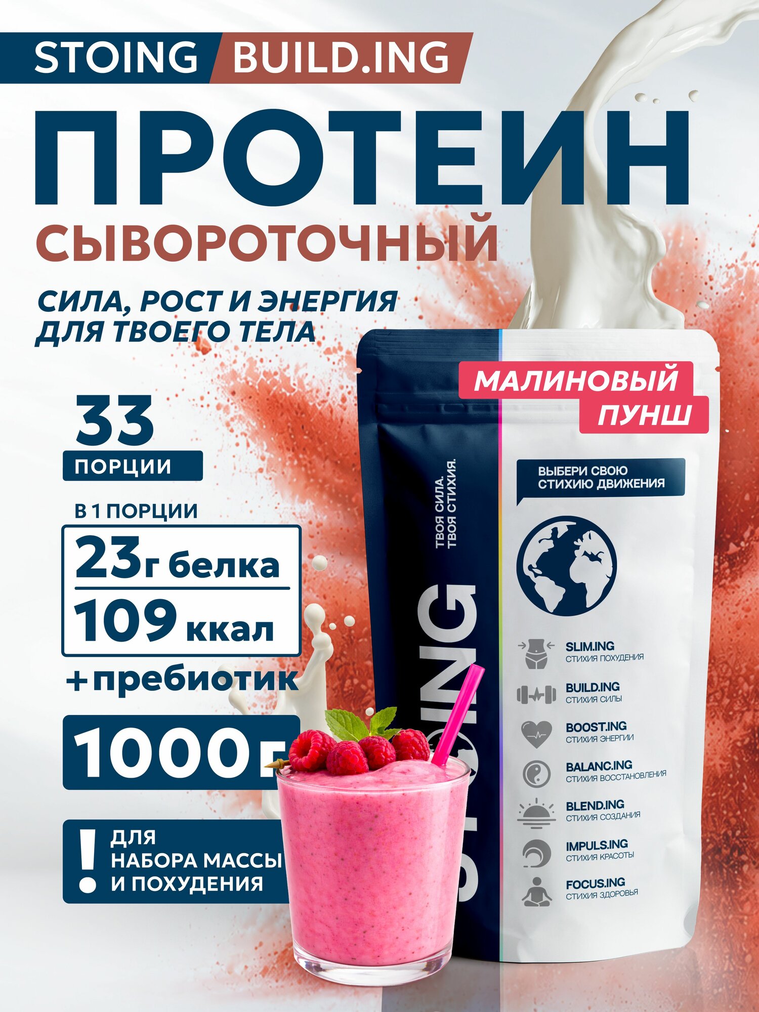 Сппдп Протеин сывороточный Whey Protein ВЭЙ Малиновый Пунш стоинг 1кг
