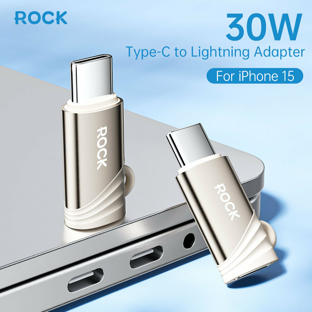 Адаптер переходник с USB-C на Lightning ROCK L12 Lightning to USB-C Adapter цвет титановый