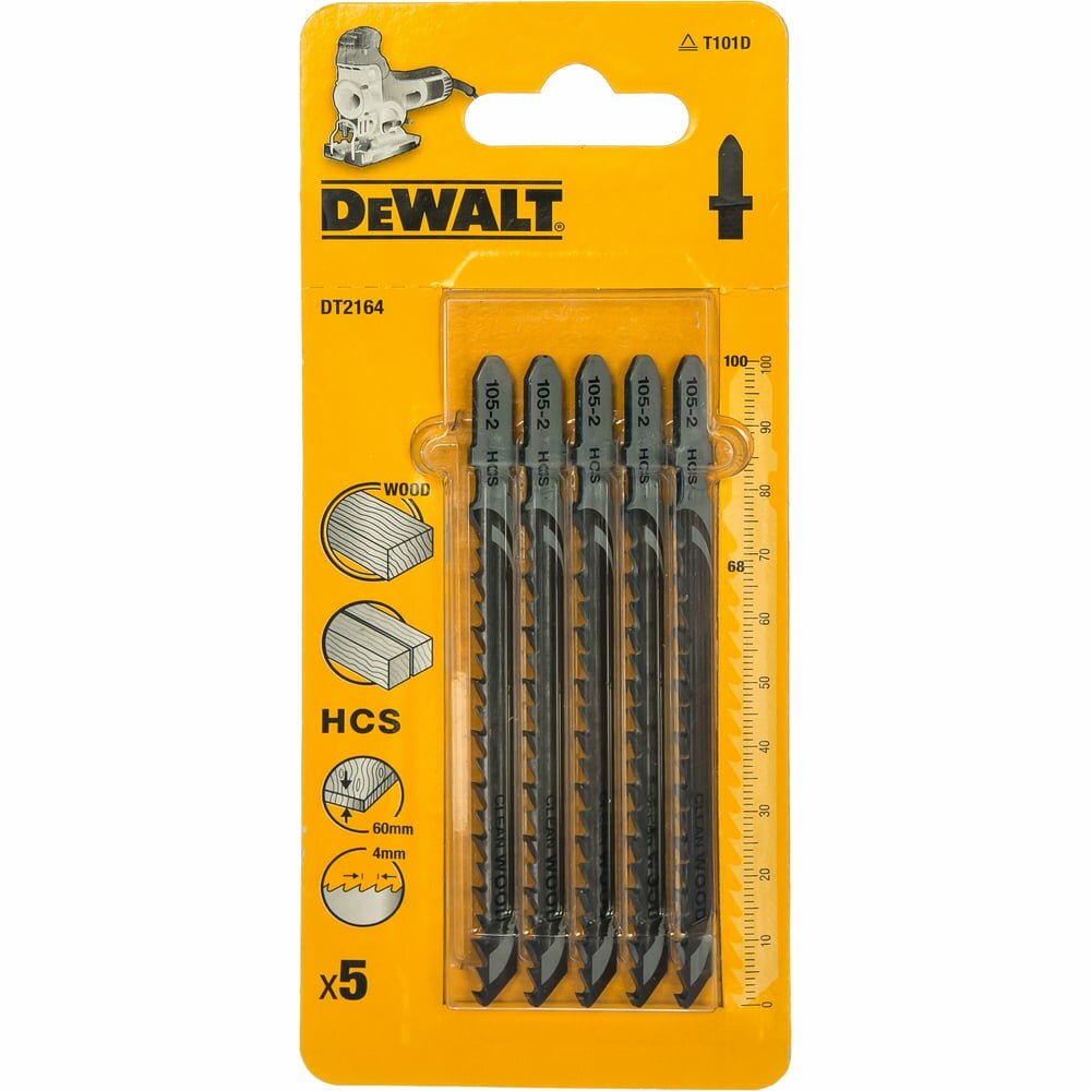 Пилки для лобзика по дереву (100 мм; шаг зубьев 4 мм) 5 шт. DEWALT DT 2164