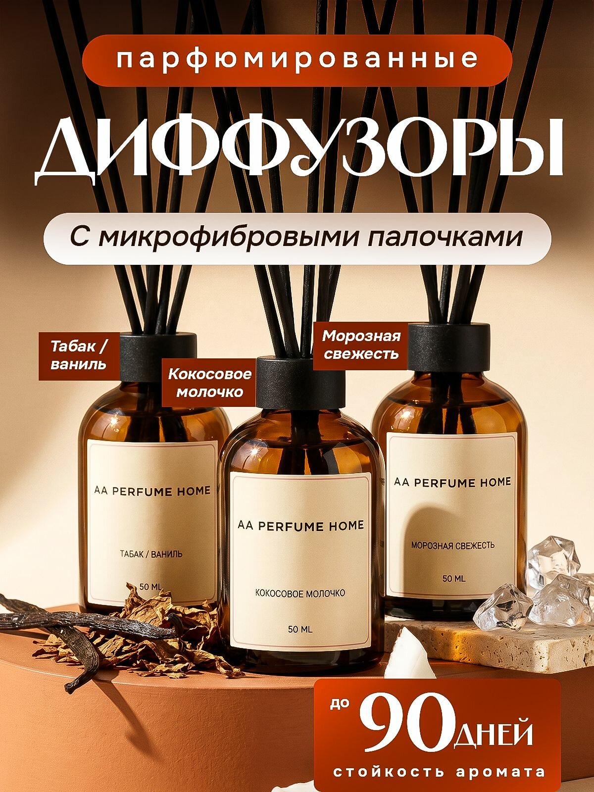 Набор диффузоров Табак Ваниль, Морозная свежесть, Кокос
