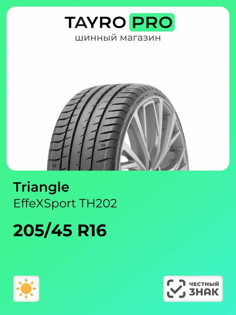 Летние шины Triangle EffeXSport TH202 205/45 R16 87W, уровень шума ~72дБ ( арт. CBPTH20220L16WFJ)