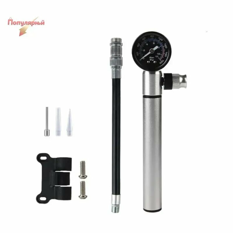 Портативный ручной насос для велосипедных шин с манометром 160PSI, - серебро 5101Б