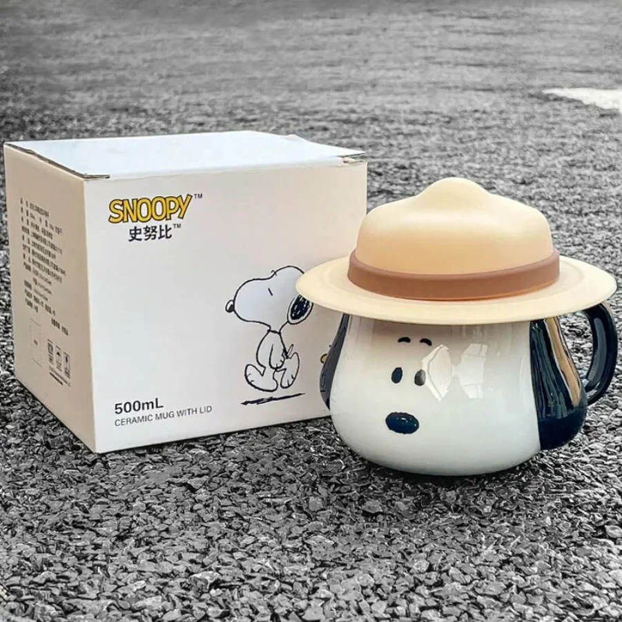 Керамическая чашка с крышкой Kawaii Snoopy, Snoopy, 500ML，，，