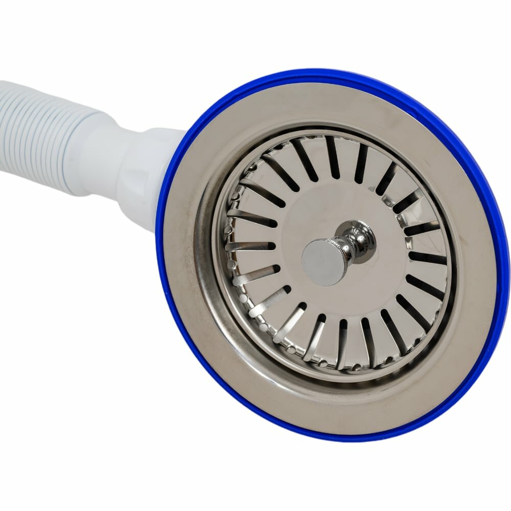 Перелив для мойки Unicorn 3 1/2" 112 мм с нерж. сеткой прямоуг. винт, шток, ручка-пластик E155P — фото 1