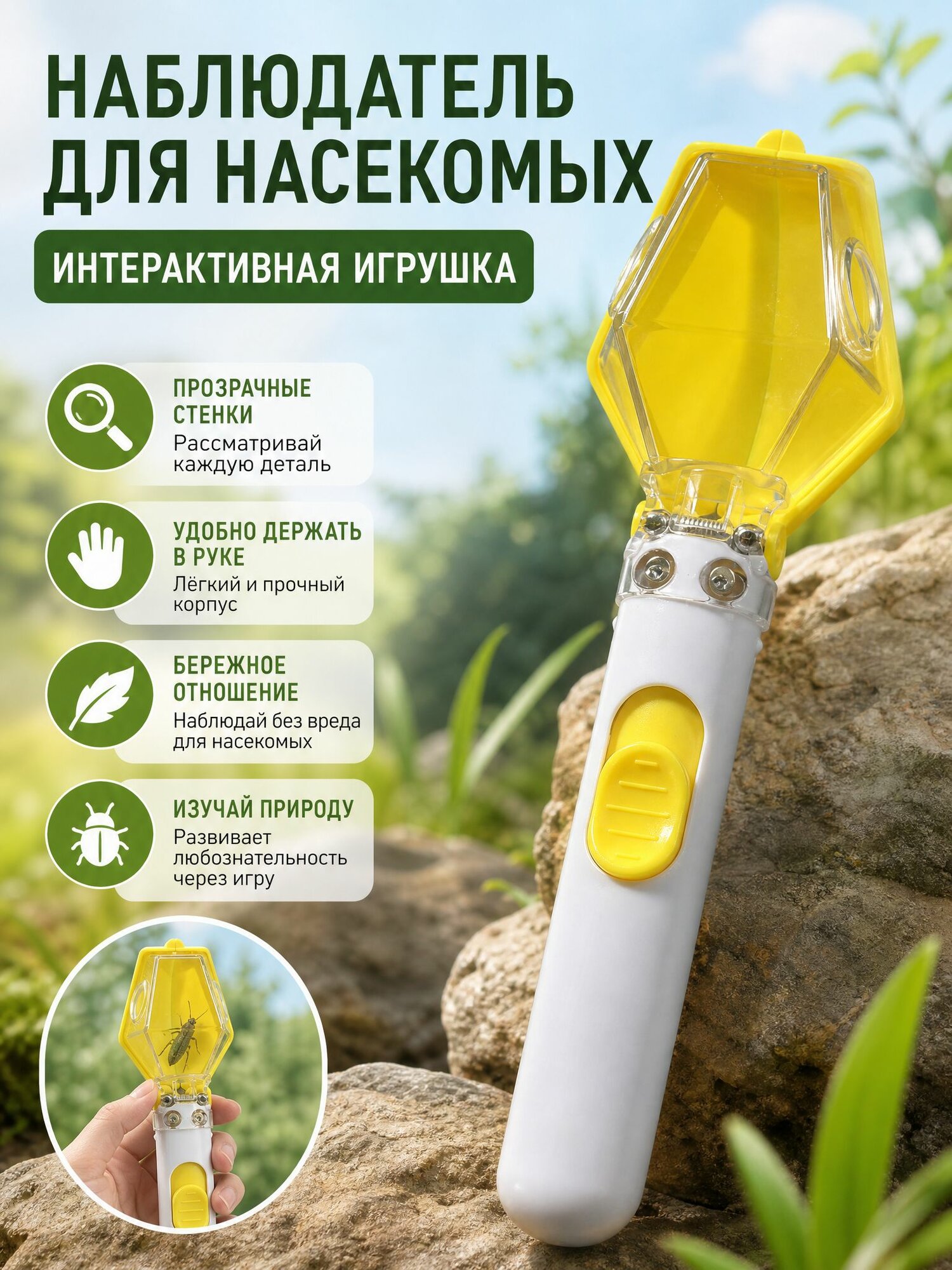 Интерактивная игрушка-наблюдатель для насекомых, белый
