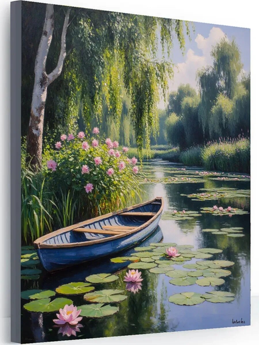 Картина на стену для интерьера "Озеро и кувшинки", на подрамнике, 40 x 50 см