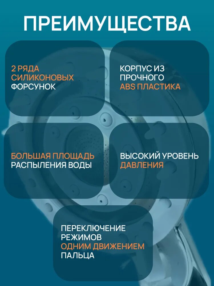 Комплект 3в1: Лейка для душа с 5 режимами, шланг 1,5 м, самоклеящийся держатель, фильтр очистки воды, серебристый — фото 1