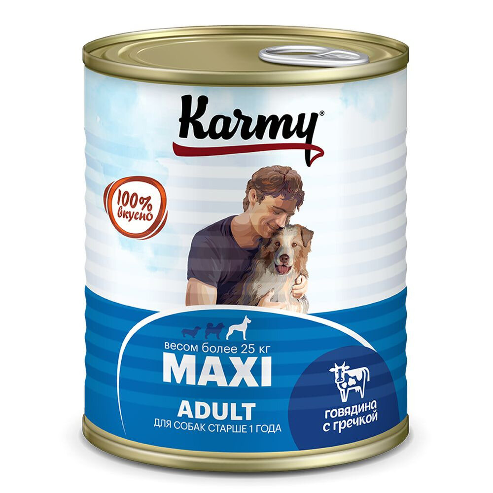 Консервы Карми для собак Maxi Adult крупных пород Говядина с гречкой 850г