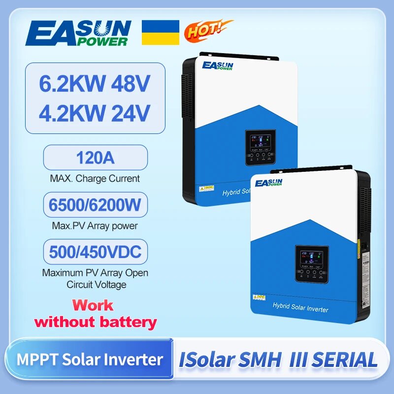 EASUN POWER гибридный солнечный инвертор с чистой синусоидальной формой сигнала MPPT 6,2 кВт 4,2 кВт 3,2 кВт 2,2 кВт 12В 24В 48В 220В солнечный зарядный преобразователь для дома Inversor