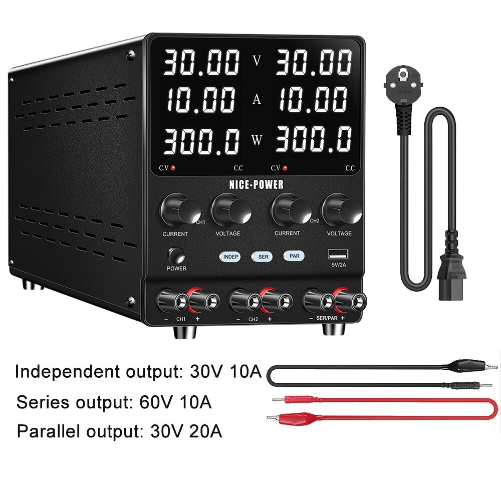 Источник питания лабораторный двойной NICE-Power 30V 10A регулируемый 3-канальный 60V 120V 240V цифровой настольный источник питания с возможностью серии и параллели