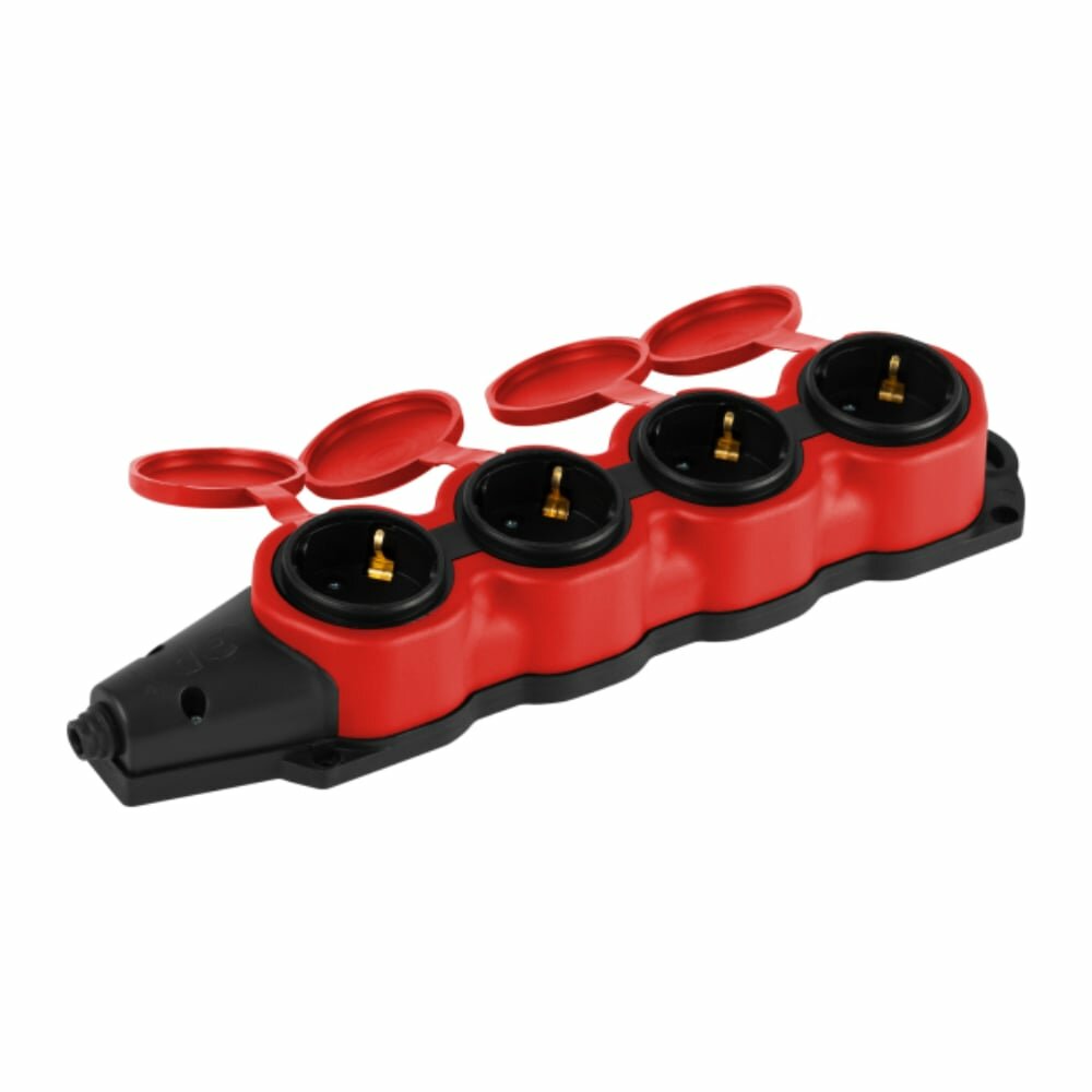 Колодка ЭРА KX4eREDIP44 каучуковая с заземлением 4 розетки 16A IP44 красная Б0068456
