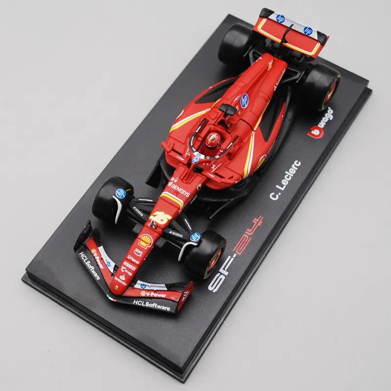 Bburago 1:43 Формула 1 Модель Ferrari SF24 Charles Leclerc С Акриловой Прозрачной Крышкой + Пластиковая Основа
