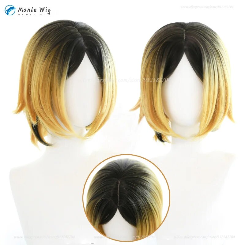Парик для косплея Kozume Kenma 30 см, короткие, золотистые, черные, окрашенные, аниме кенма козуме, парики термостойкие синтетические, Искусственные парики на Хэллоуин